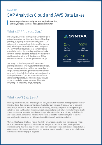 SAP Analytics Cloud and AWS Data Lakes Data Sheet: Data Sheet